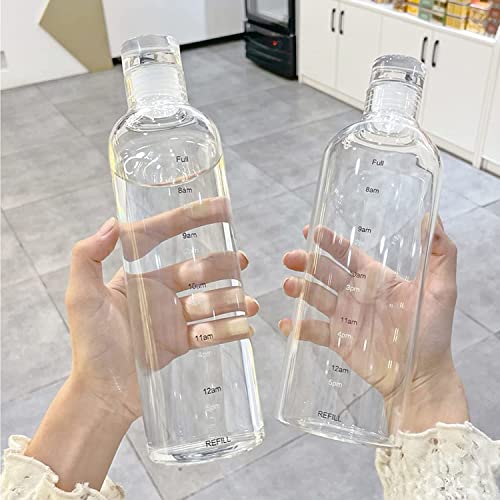 Clear Glass Water Bottles With Time Marker Non-slip Sleeve And Lids, Reusable Glass Drinking Bottles, Drink Water Bottle 17 Oz,Suitable For Drinks, Juices, Sodas, Coke, As Gifts (750ML2PCS)