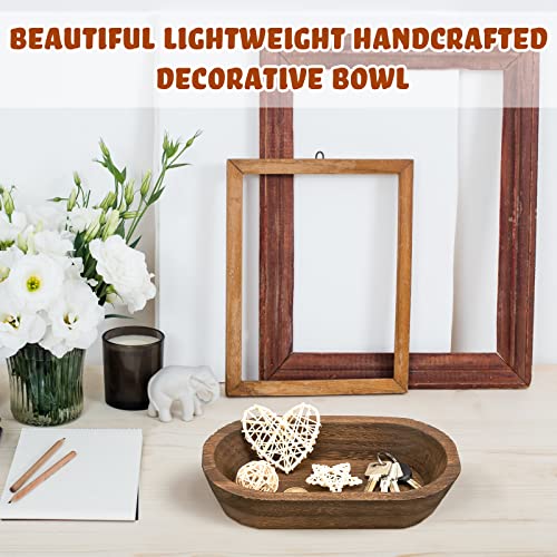 Decorative Bowls for Home Decor 2 Pieces Wooden Dough Bowl Wooden Bowls Rustic Bread Bowl Long Wooden Bowl for Kitchen Home Dining Table Centerpiece Decorations (10 x 6 x 2 Inch, 16 x 6 x 2 Inch)