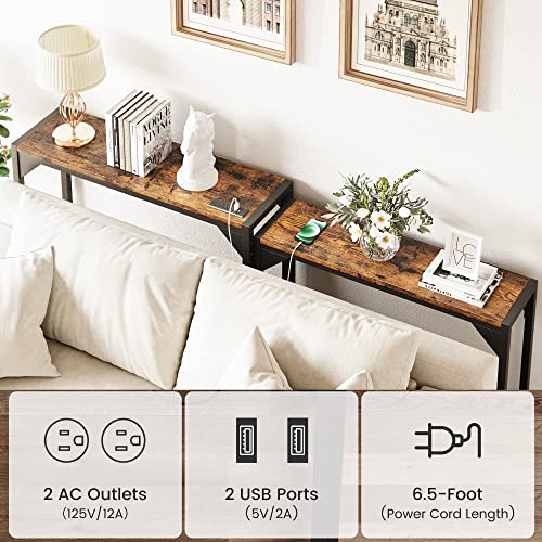 IDEALHOUSE Console Table, Sofa Tables Narrow Long Entryway Table, 79β Industrial Console Table with Outlet, Behind Couch Table for Living Room, Hallway, Foyer, Rustic Brown (Brown)