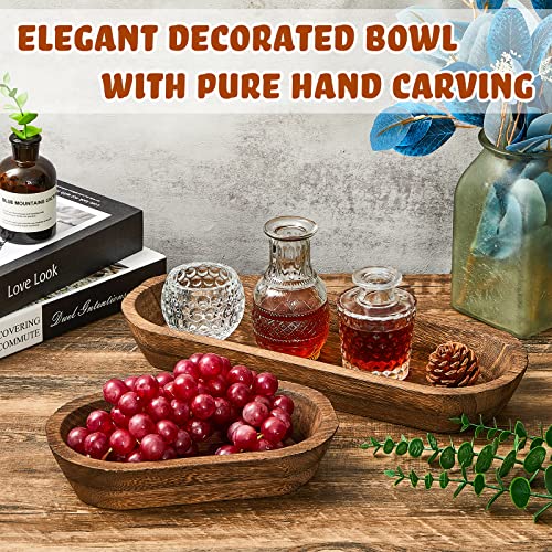 Decorative Bowls for Home Decor 2 Pieces Wooden Dough Bowl Wooden Bowls Rustic Bread Bowl Long Wooden Bowl for Kitchen Home Dining Table Centerpiece Decorations (10 x 6 x 2 Inch, 16 x 6 x 2 Inch)