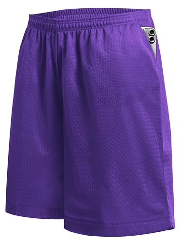 Hat and Beyond Mens Lightweight Basic Mesh Solid Basketball Jersey Workout Fitness Gym Shorts (X-Large, 1ihb01_Purple)