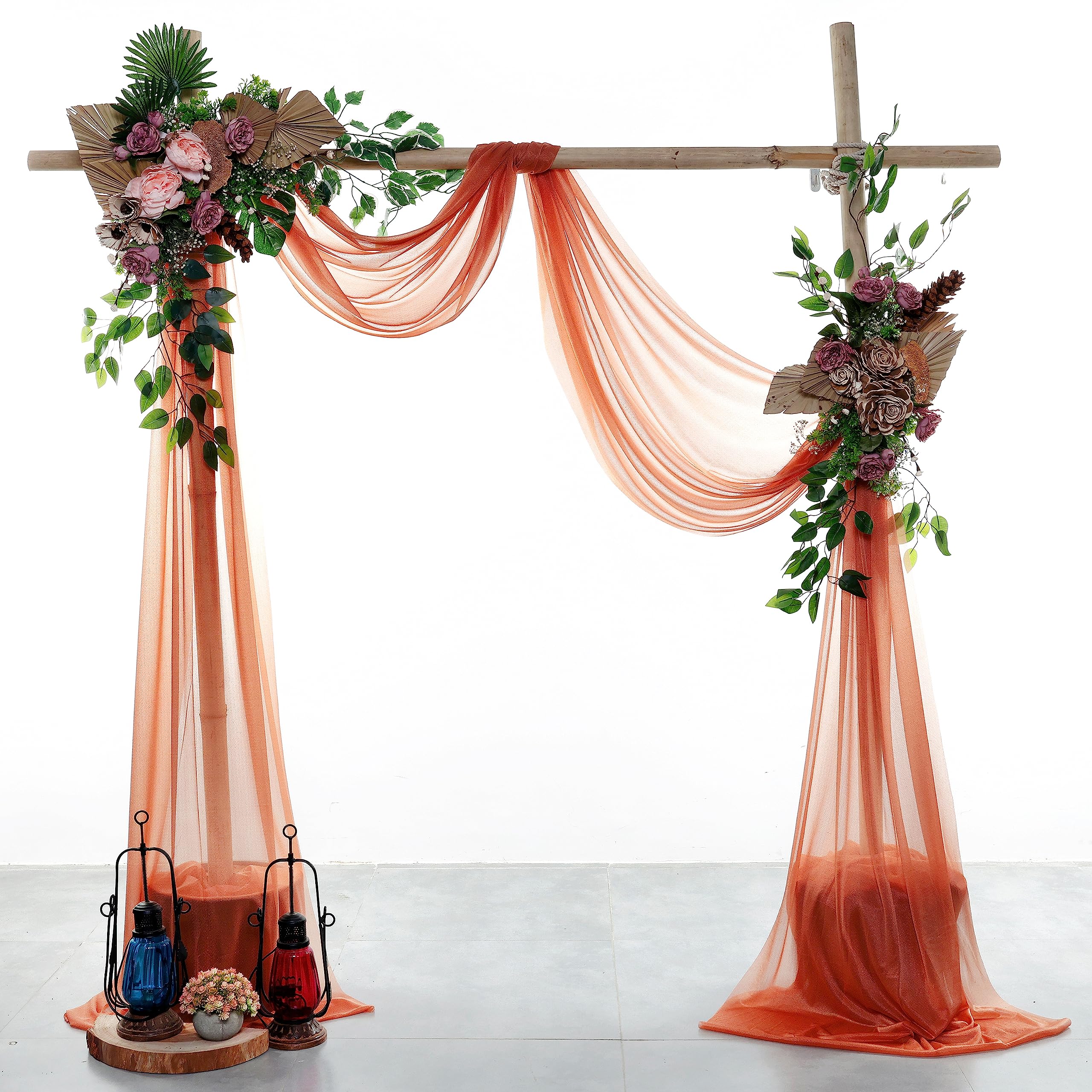 MDS Pack of 2 Panels (30" Width x 20ft Long) Wedding Arch Draping Fabric Sheer Chiffon Arbor Canopy Drapery for Wedding Ceremony Reception Decoration Party Ceiling Backdrop Curtain Swag - Terracotta