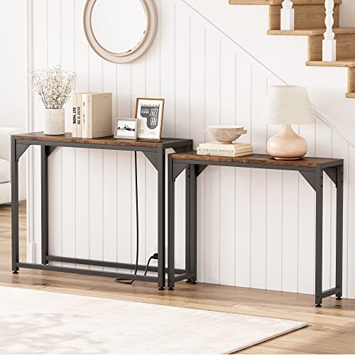 IDEALHOUSE Console Table, Sofa Tables Narrow Long Entryway Table, 79β Industrial Console Table with Outlet, Behind Couch Table for Living Room, Hallway, Foyer, Rustic Brown (Brown)