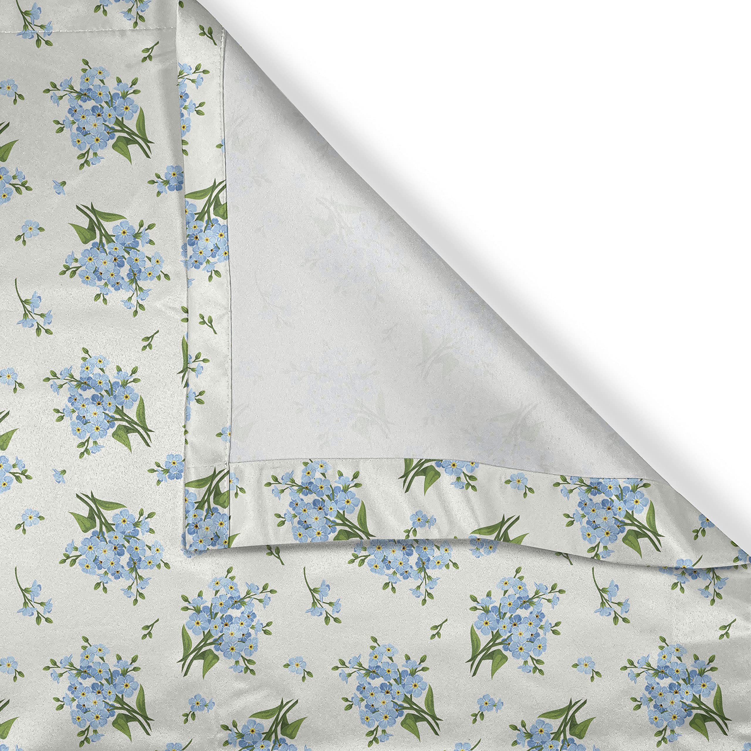 Ambesonne Ivory and Blue Valance & Tier Curtain 3 pcs Set, Forget-me-not Flowers Pattern Fresh Foliage on Ivory Backdrop, Window Treatments for Room Kitchen Decor, 55" x 24", Pale Blue Ivory and Green