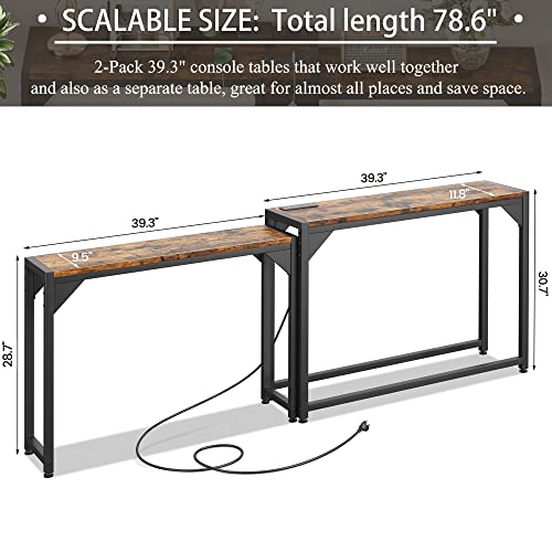 IDEALHOUSE Console Table, Sofa Tables Narrow Long Entryway Table, 79β Industrial Console Table with Outlet, Behind Couch Table for Living Room, Hallway, Foyer, Rustic Brown (Brown)