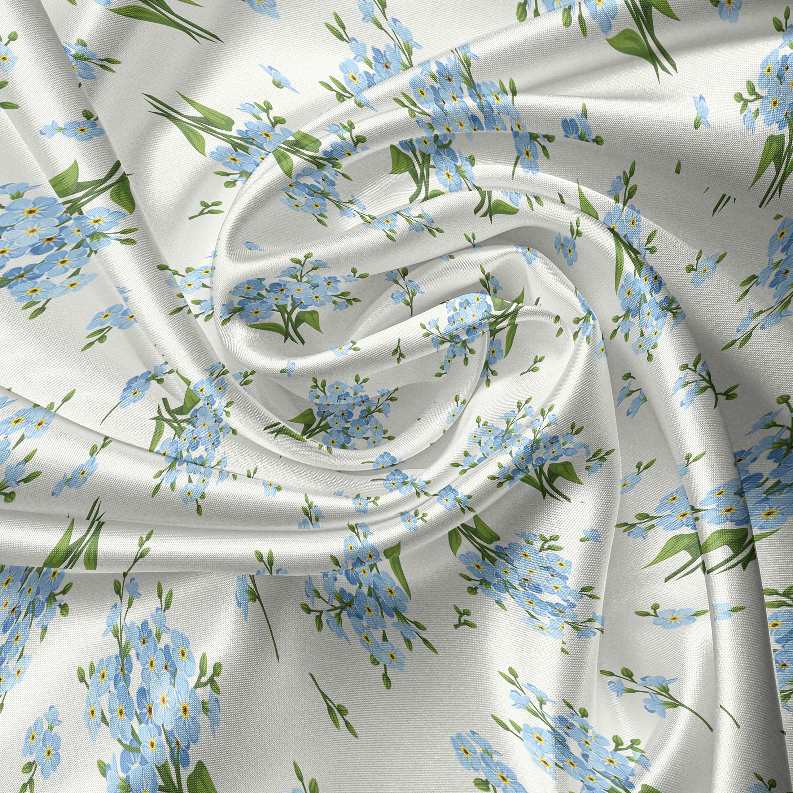 Ambesonne Ivory and Blue Valance & Tier Curtain 3 pcs Set, Forget-me-not Flowers Pattern Fresh Foliage on Ivory Backdrop, Window Treatments for Room Kitchen Decor, 55" x 24", Pale Blue Ivory and Green