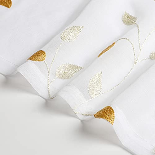 Fragrantex White and Yellow Sheer Curtains for Bedroom 95 inch Long 2 Panels Floral Embroidered Gold Leaf Silver Patterned Curtains & Drapes 3" Rod Pocket Window Treatment Set,38" Wx95 L