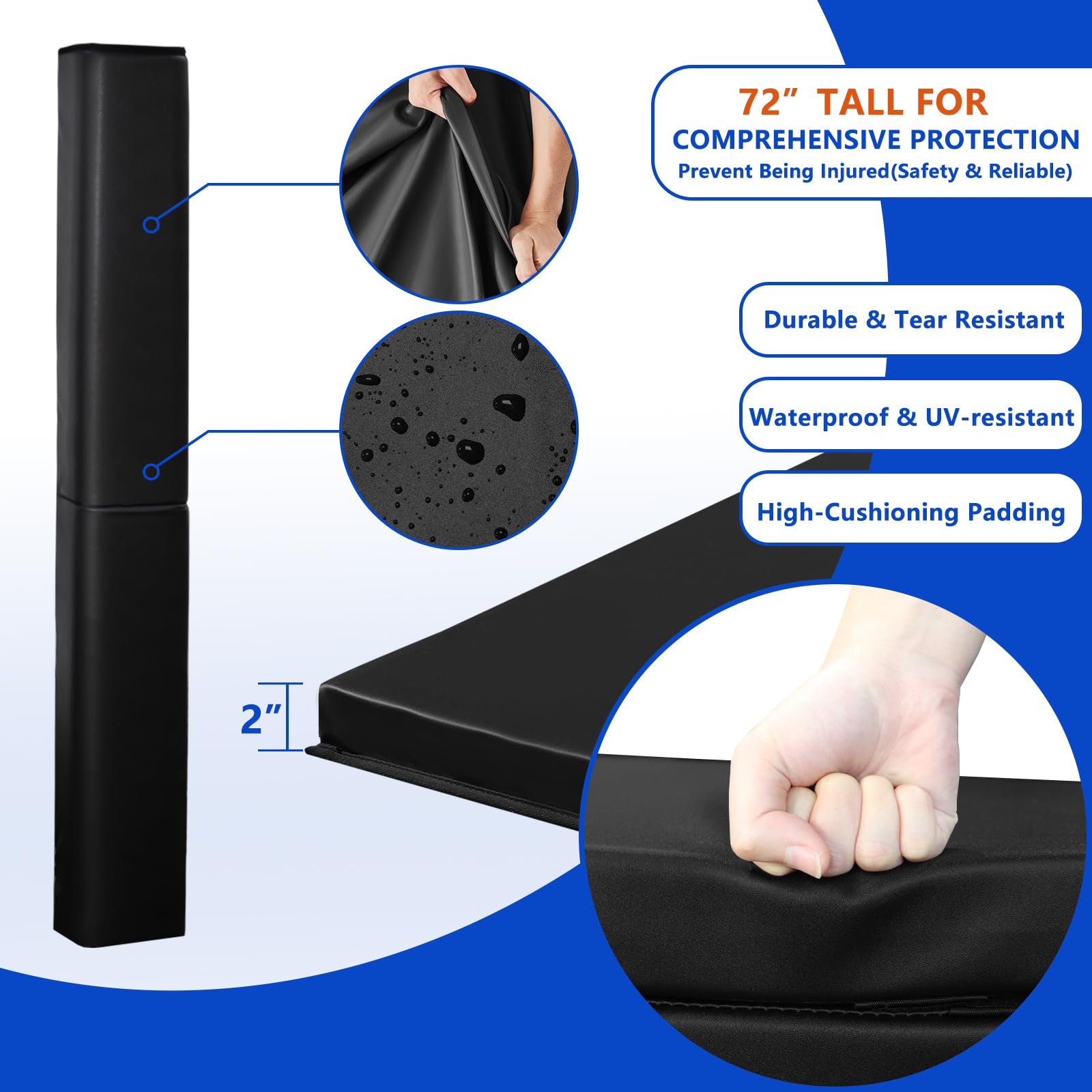VANCL Pole Padding 4" Square Garage Pole Padding Heavy Duty Basketball Pole Pads 4 Inch Durable Basketball Pole Pad UV-Resistant Waterproof, Black (Fit 4x4 Inch Pole-6 Feet Tall)