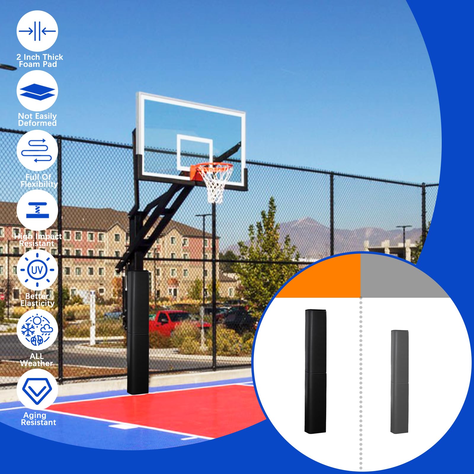 VANCL Pole Padding 4" Square Garage Pole Padding Heavy Duty Basketball Pole Pads 4 Inch Durable Basketball Pole Pad UV-Resistant Waterproof, Black (Fit 4x4 Inch Pole-6 Feet Tall)