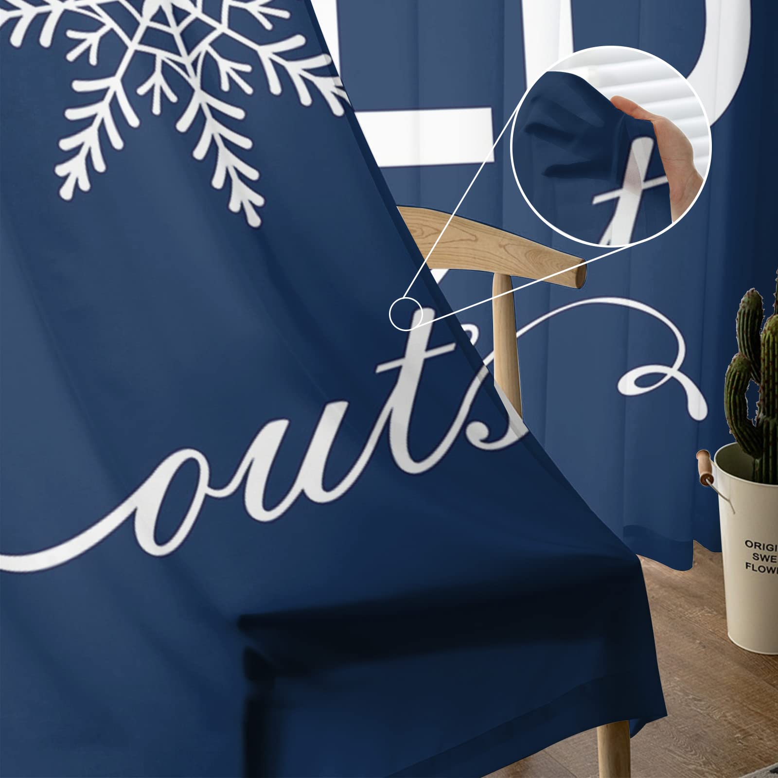 MACONAA Sheer Curtains 63 Inches Long, Christmas Rod Pocket Curtain for Living Room, Window Cold Winter Snowflakes Blue Backdrop Voile Drapes Chiffon Curtain for Bedroom 2 Panel