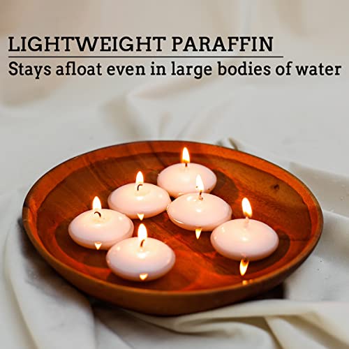 fclayvts 100 Pieces 1.75 Inch Unscented Floating Candles for Centerpieces, Floating Pool Candles Round Burning Candles Decor for Wedding Party Swimming Pool Bathtub Dinner Party Favor (White)