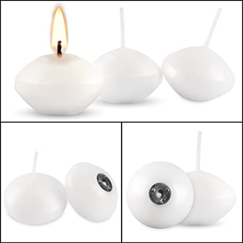 fclayvts 100 Pieces 1.75 Inch Unscented Floating Candles for Centerpieces, Floating Pool Candles Round Burning Candles Decor for Wedding Party Swimming Pool Bathtub Dinner Party Favor (White)