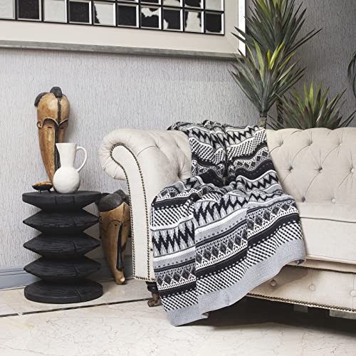 BlossoME Knit Blanket Throws 50”*66” Black/All Season Boho Throws/Decorative Blanket Throws for Chairs, Couch, Sofas, Beds/Black & Grey Thermal Throw Blankets for Gifts
