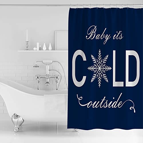 LBHAUSE Waterproof Fabric Shower Curtain, Christmas Shower Curtain for Bathroom Curtains Bathtubs Hotel Washable Shower Curtains with 12 Hooks Standard 60x72 Cold Winter Snowflakes Blue Backdrop