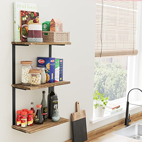 Wallniture Tivoli 17" Floating Shelves Wall Mounted, 3 Tier Shelf for Living Room Decor, Wall Bookshelf, Rustic Wood Wall Shelves for Bedroom, Bathroom Storage Shelves, Kitchen Wall Shelf, Burnt