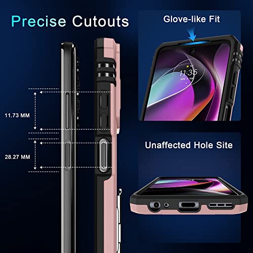 DEERLAMN Case Compatible with Moto G 5G 2023 with Slide Camera Cover+Screen Protector(1 Pack),Rotated Ring Kickstand Military Grade Shockproof Protective Cover-Rose Gold