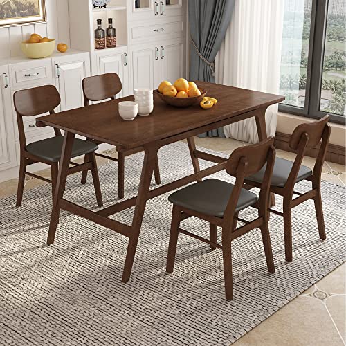 LCH 5 Pieces, Kitchen Faux Leather Chairs, Mid-Century Style Dining Table Set for 4 Persons, Easy to Clean and Assemble (Brown)