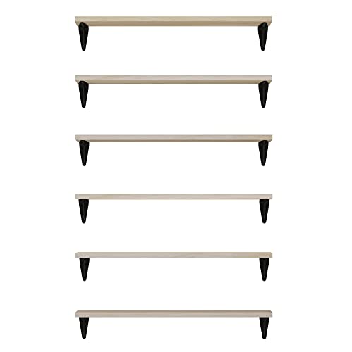 Wallniture Arras Floating Shelves, Living Room Bookshelf, Wall Shelves for Bedroom, Kitchen Organization Units & Office Wall Decor 24" Natural Wood Shelf Set of 6