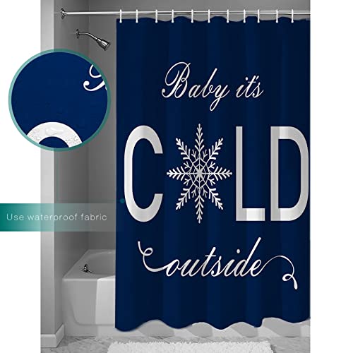 LBHAUSE Waterproof Fabric Shower Curtain, Christmas Shower Curtain for Bathroom Curtains Bathtubs Hotel Washable Shower Curtains with 12 Hooks Standard 60x72 Cold Winter Snowflakes Blue Backdrop