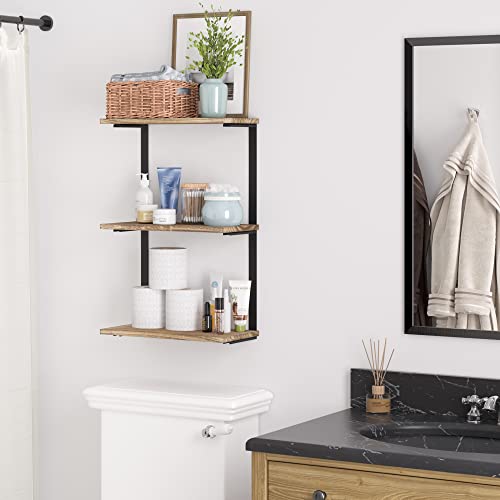 Wallniture Tivoli 17" Floating Shelves Wall Mounted, 3 Tier Shelf for Living Room Decor, Wall Bookshelf, Rustic Wood Wall Shelves for Bedroom, Bathroom Storage Shelves, Kitchen Wall Shelf, Burnt