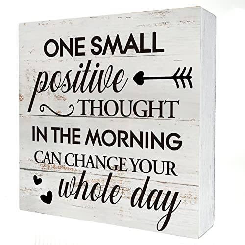 Inspirational Positive Thought Wooden Box Sign Desk Decor Rustic Motivational Wood Block Plaque Box Sign for Home Living Room Office Shelf Table Decoration (5 X 5 Inch)