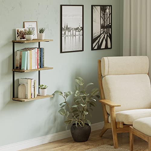 Wallniture Tivoli 17" Floating Shelves Wall Mounted, 3 Tier Shelf for Living Room Decor, Wall Bookshelf, Rustic Wood Wall Shelves for Bedroom, Bathroom Storage Shelves, Kitchen Wall Shelf, Burnt