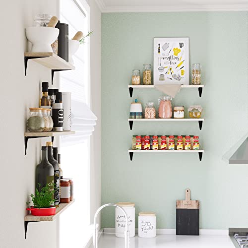 Wallniture Arras Floating Shelves, Living Room Bookshelf, Wall Shelves for Bedroom, Kitchen Organization Units & Office Wall Decor 24" Natural Wood Shelf Set of 6