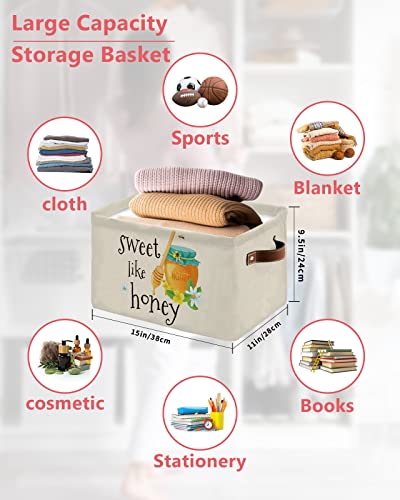 Storage Bins Large Storage Basket,Country Honey Cute Bee Collapsible Storage Bins with Handle,Plant Flower Leaf Storage Baskets Cube Organizer for Shelves Closet Nursery