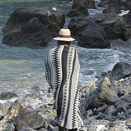 BlossoME Knit Blanket Throws 50”*66” Black/All Season Boho Throws/Decorative Blanket Throws for Chairs, Couch, Sofas, Beds/Black & Grey Thermal Throw Blankets for Gifts
