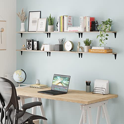 Wallniture Arras Floating Shelves, Living Room Bookshelf, Wall Shelves for Bedroom, Kitchen Organization Units & Office Wall Decor 24" Natural Wood Shelf Set of 6