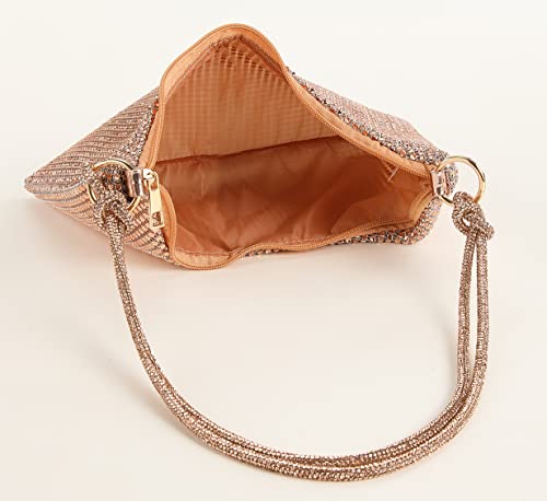 Rhinestone Hobo Bags Chic Sparkly Evening Bling Handbag Shiny Clutch Purse for Women (Champagne)