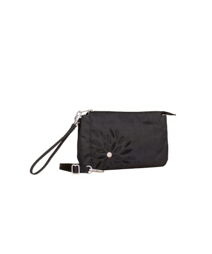 HAIKU Stride Small Womens RFID-Blocking Convertible Crossbody Wristlet Purse, Wallet and Cell Phone Crossbody Bag with Detachable Strap, Black in Bloom