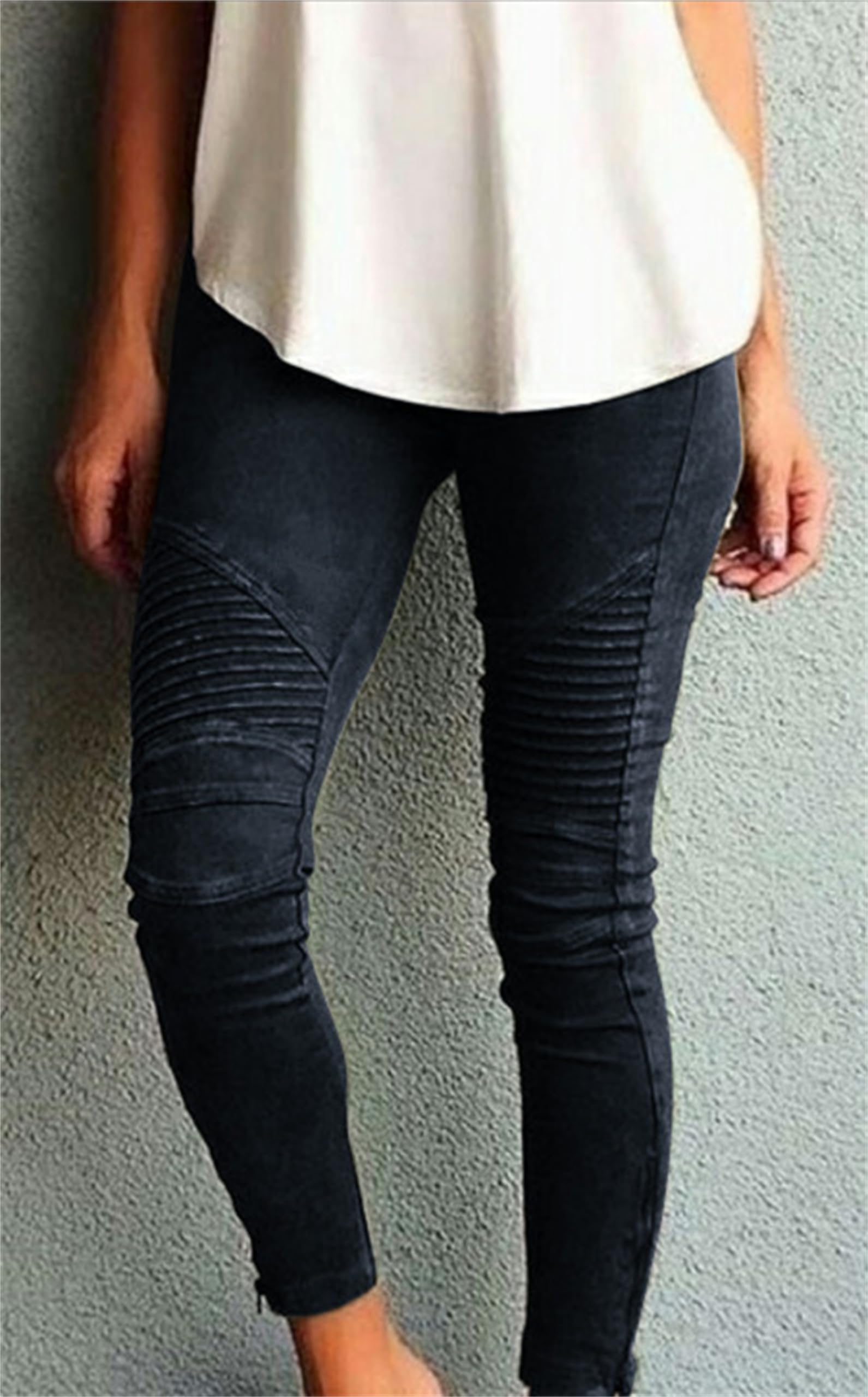 Mmoneyake Women's Ultra Stretch Moto Skinny Zipper Detail Leggings Pants Black