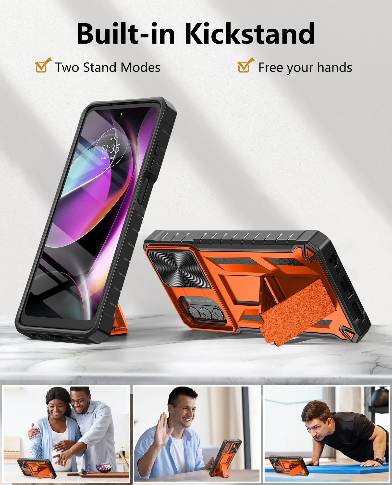 WTYOO for Motorola Moto-G-5G 2022 Case: Military Grade Shockproof Protection Cover with Kickstand | Matte Textured Rugged Protective TPU & Drop Proof Sturdy Phone Case - Orange