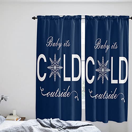 2 Panels Kitchen Curtain 72 Inch Long, Christmas Kitchen Window Curtains Rod Pocket Cafe Curtains Drapes Window Treatment for Bedroom Bathroom Cold Winter Snowflakes Blue Backdrop
