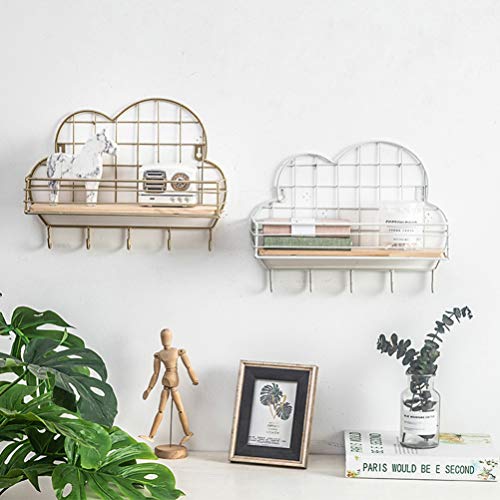STOBOK Hanging Storage Shelves Cloud Shape Wall Hanging Storage Rack, Metal Wall Mount Organiser Floating Shelves Wall Mount Organiser Cloud Shelves Display Rack for Home Decor White