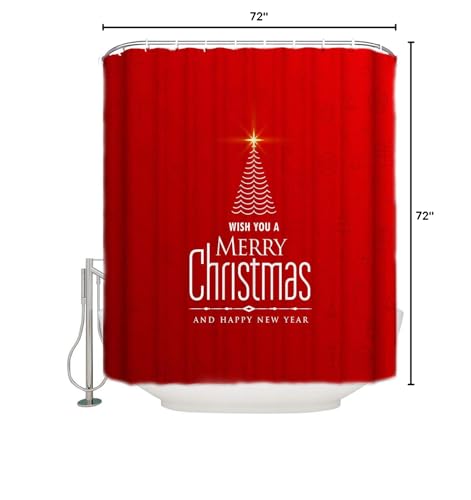 Shower Curtains for Bathroom Decoration Merry Christmas and Happy New Year Red Backdrop Pattern Waterproof Polyester Fabric 72" Wx72 L with Hooks, Machine Washable