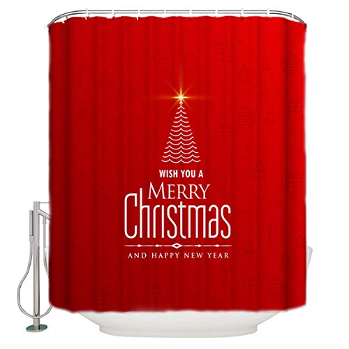 Shower Curtains for Bathroom Decoration Merry Christmas and Happy New Year Red Backdrop Pattern Waterproof Polyester Fabric 72" Wx72 L with Hooks, Machine Washable