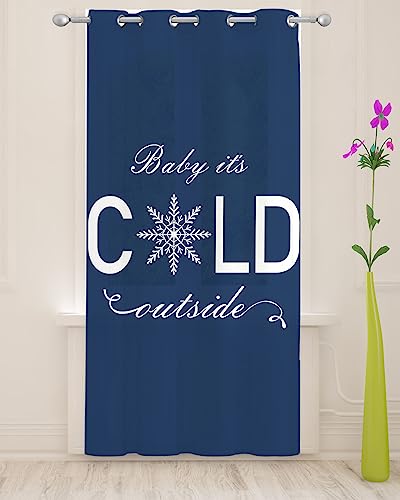 Christmas Sheer Curtains for Bedroom Living Room Sliding Door Curtains 63 inches Long, Voile Kitchen Curtain with Grommet Privacy Window Drape, 1 Panel Cold Winter Snowflakes Blue Backdrop