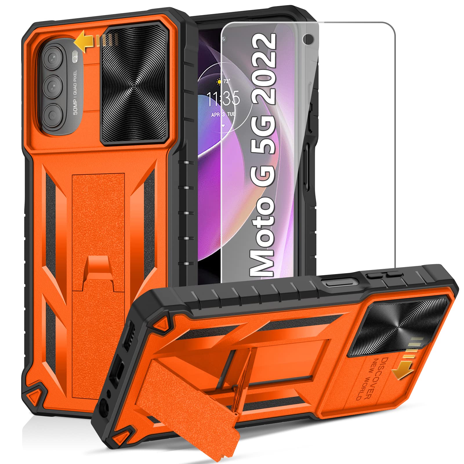 WTYOO for Motorola Moto-G-5G 2022 Case: Military Grade Shockproof Protection Cover with Kickstand | Matte Textured Rugged Protective TPU & Drop Proof Sturdy Phone Case - Orange