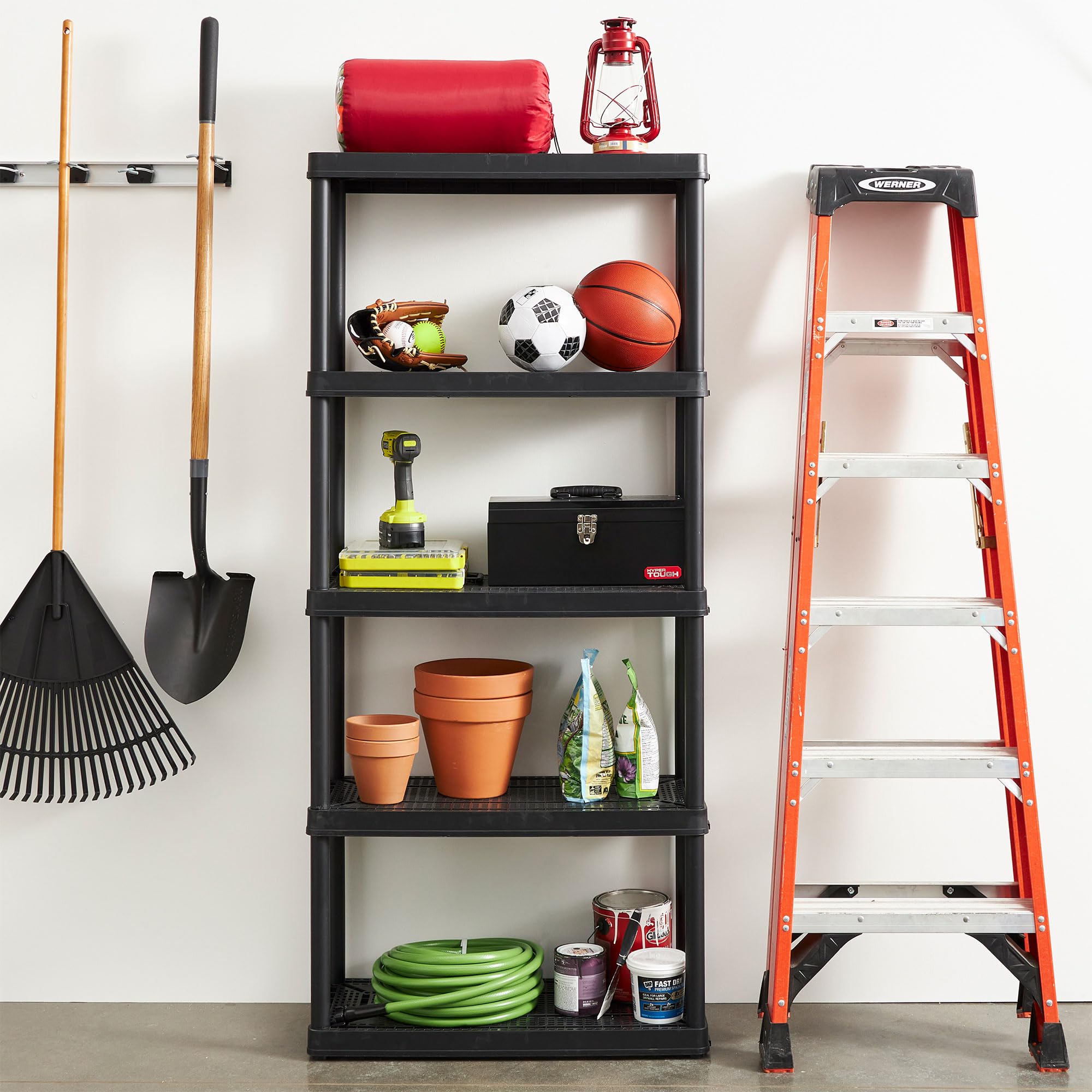 Gracious Living 5 Shelf Fixed Height Ventilated Medium Duty Storage Unit 14 x 32 x 72 Organizer System for Home, Garage, Basement, and Laundry, Black
