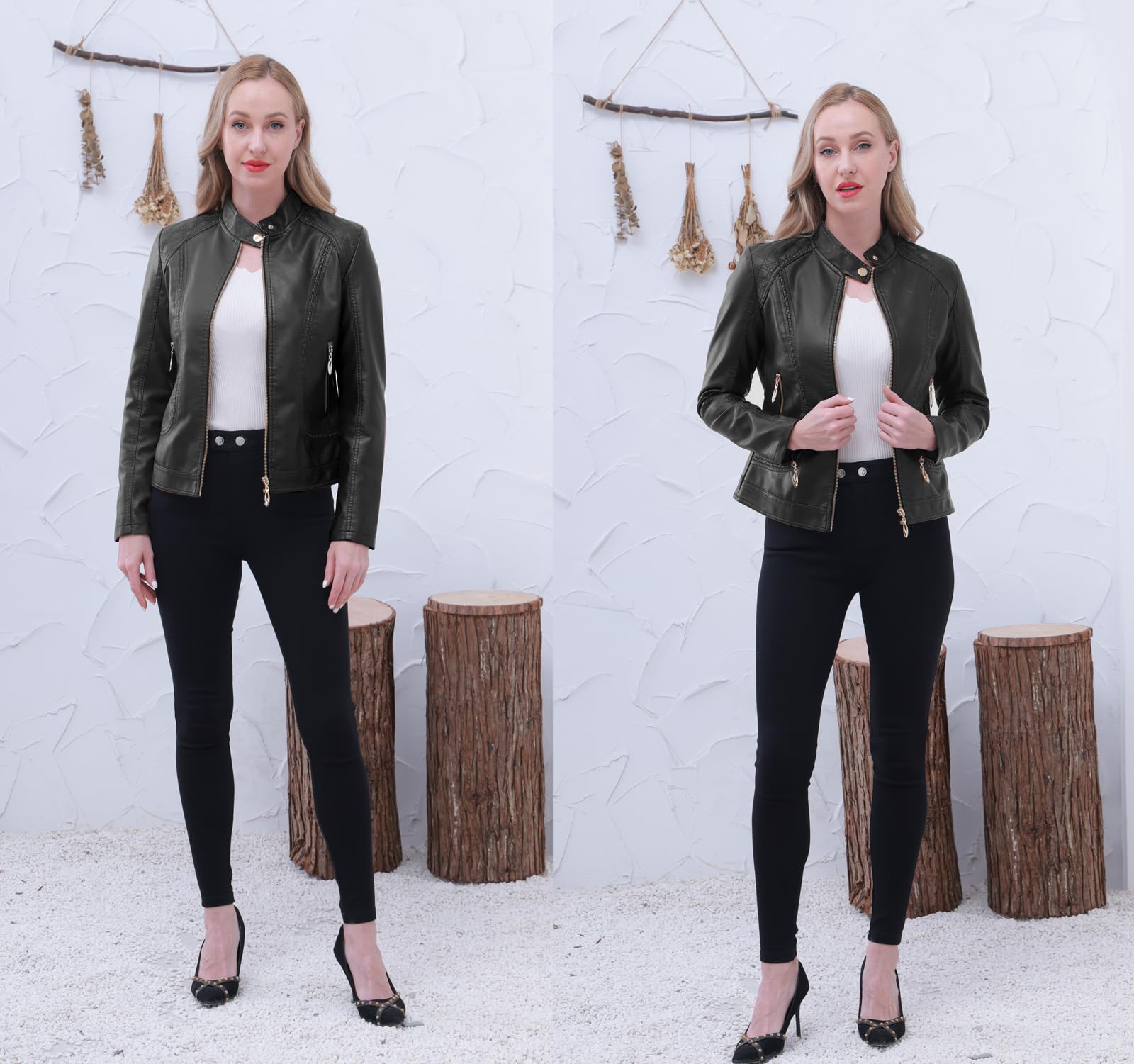 Women's Trendy Faux Leather Jacket Moto Short Jacket Fashion PU Jacket Coat (L, Black)