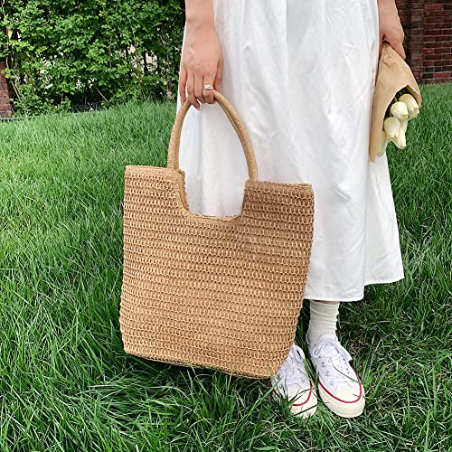 JQWYGB Straw Beach Bag - Straw Purses Handbags for Women Woven Beach Bag Summer Straw Tote Bag for Vacation (Brown)