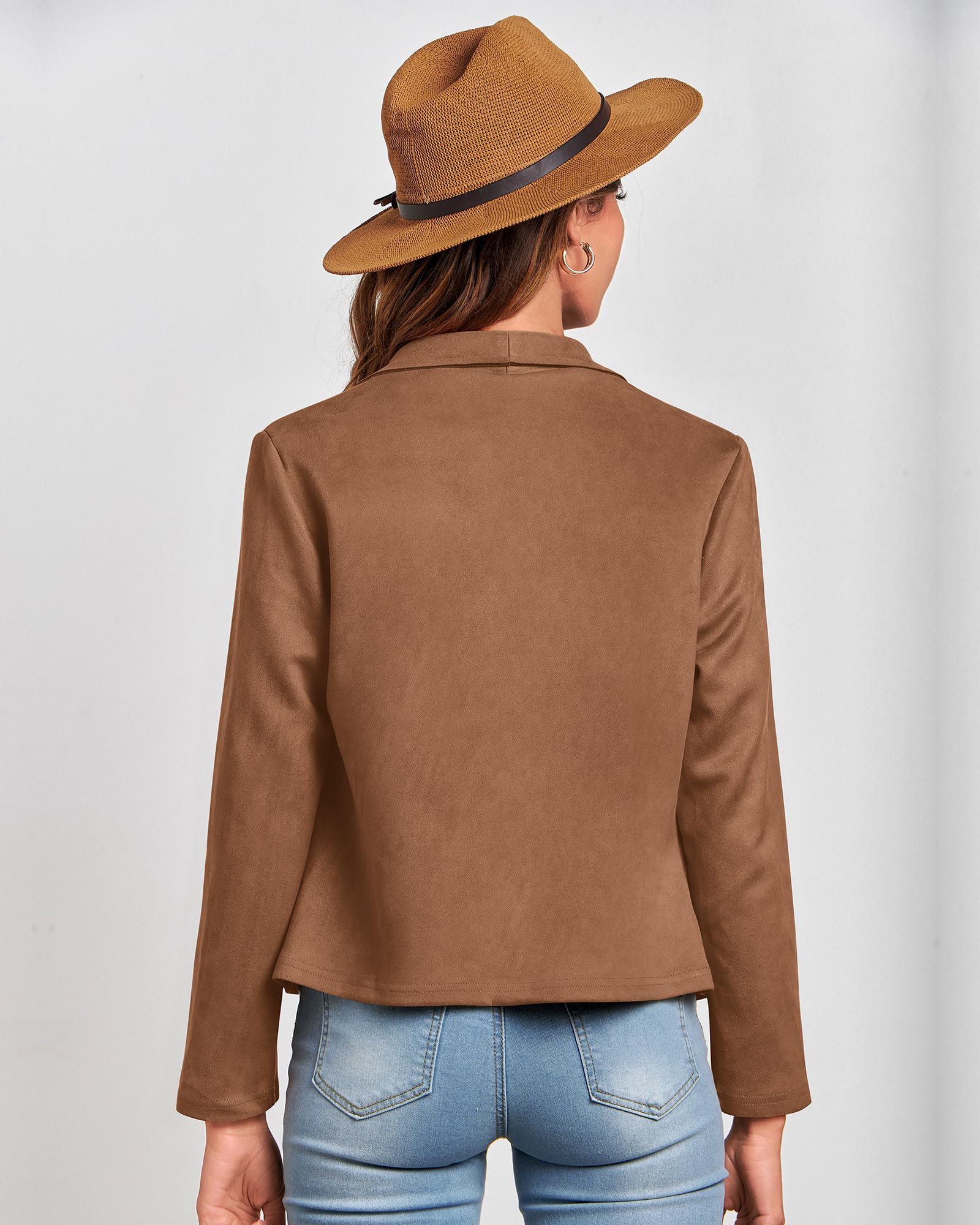 BTFBM Womens Faux Suede Jackets Dressy Spring Summer Clothes 2025 Lapel Long Sleeve Open Front Cropped Outerwear Coats(Solid Camel, Small)