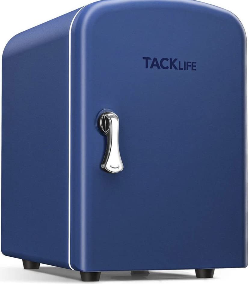 Mini Fridge 4 Liter AC/DC Portable Personal Fridge, Energy Saving Cooler and Warmer Refrigerator for Office, Car, Bedroom, 100% Freon-Free Great for Skincare, Fruit, Food Blue (Blue)
