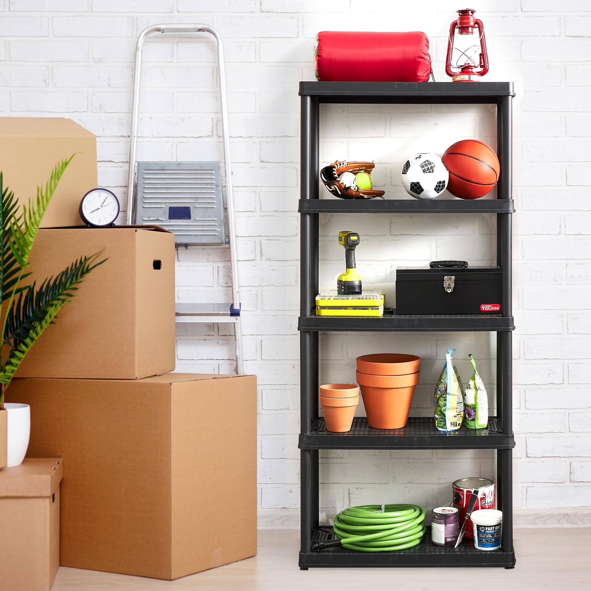 Gracious Living 5 Shelf Fixed Height Ventilated Medium Duty Storage Unit 14 x 32 x 72 Organizer System for Home, Garage, Basement, and Laundry, Black