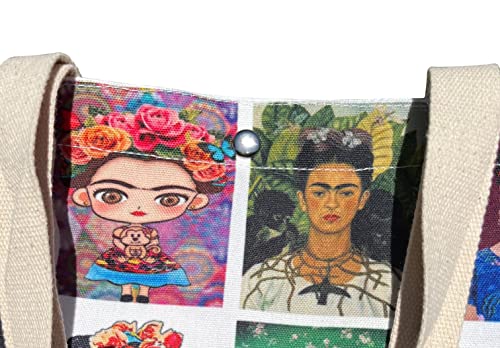 Mexican Artist Frida Inspired Canvas Tote Bag & Matching Accessory Bag - Beautiful Set