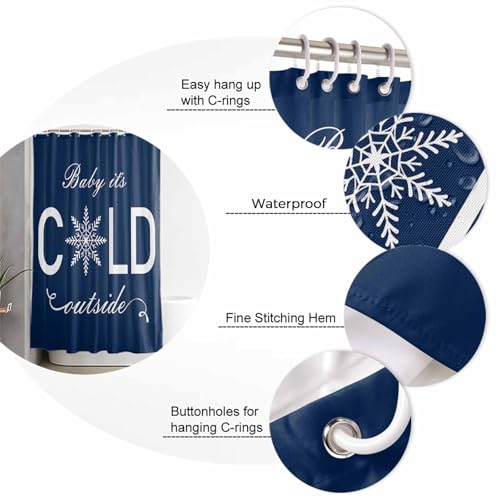 Shower Curtains for Bathroom, Christmas Waterproof Fabric Shower Curtain with Hooks, Water Repellent Bath Curtain for Home Hotel Bathtub Decor 36 x 72inch Cold Winter Snowflakes Blue Backdrop