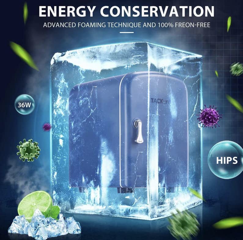 Mini Fridge 4 Liter AC/DC Portable Personal Fridge, Energy Saving Cooler and Warmer Refrigerator for Office, Car, Bedroom, 100% Freon-Free Great for Skincare, Fruit, Food Blue (Blue)