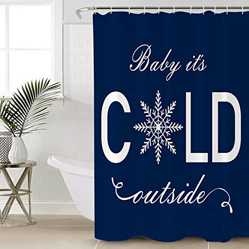 Shower Curtains for Bathroom, Christmas Waterproof Fabric Shower Curtain with Hooks, Water Repellent Bath Curtain for Home Hotel Bathtub Decor 36 x 72inch Cold Winter Snowflakes Blue Backdrop